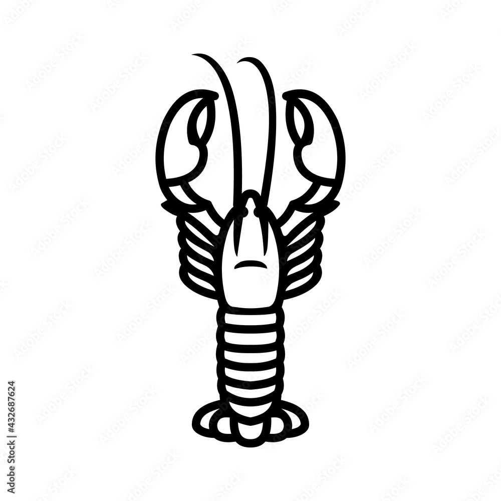 Lobster, cancer, crayfish, crawfish icon. Black line vector isolated ...