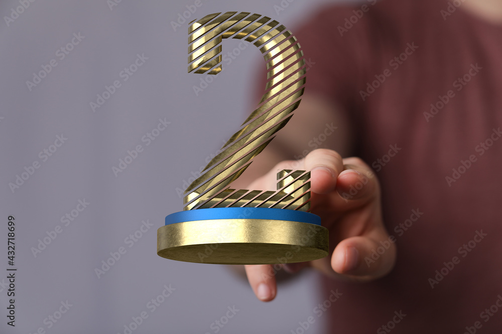 2nd two award in hand 3d Stock Photo | Adobe Stock