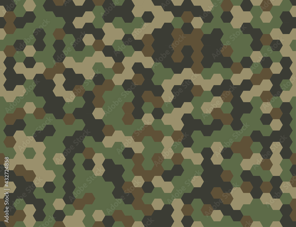 Seamless modern army camouflage hexagon pixel texture. Abstract vector ...