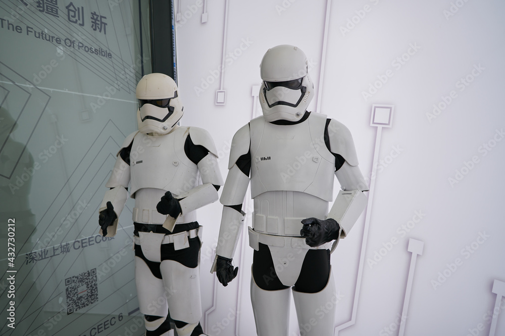SHENZHEN, CHINA - CIRCA APRIL, 2019: Stormtrooper life size statues as ...