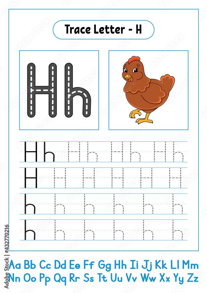 Writing letters - Hh. Tracing page. Practice sheet. Worksheet for kids ...