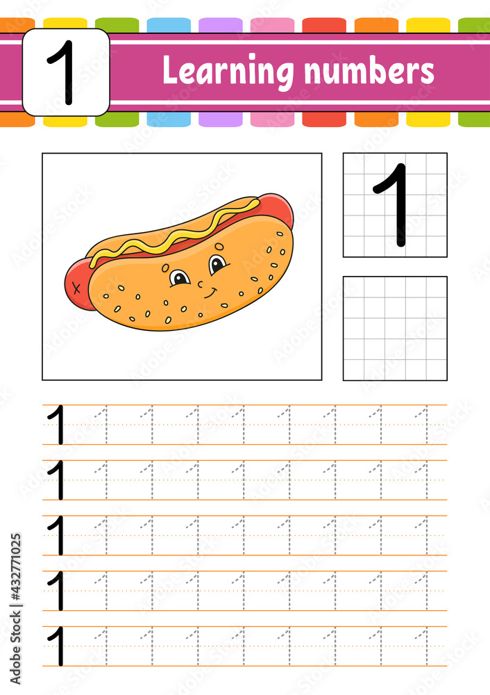 Number 1. Trace and write. Handwriting practice. Learning numbers for ...