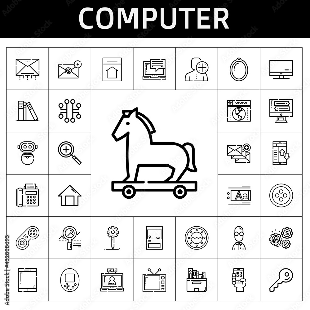 computer icon set. line icon style. computer related icons such as ...
