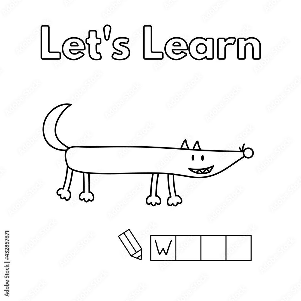 Cartoon wolf learning game for small children - color and write the ...