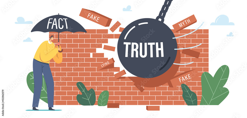 Myths and Facts . Information Accuracy Tiny Persons Concept. Fake News ...