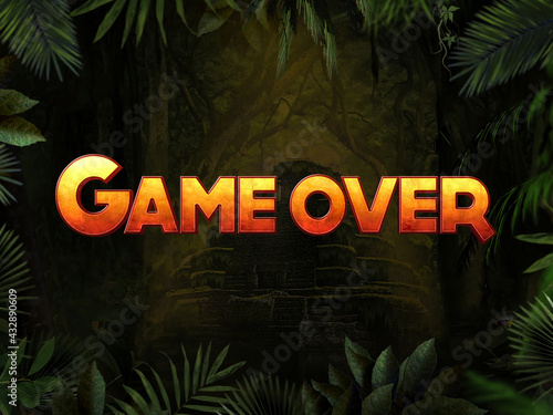 Game over title in front of a hidden temple in the jungle Stock ...