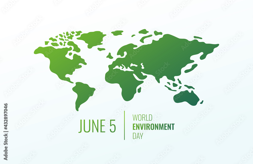 World Environment Day Banner. Eco Concept. Green World Map Isolated on ...