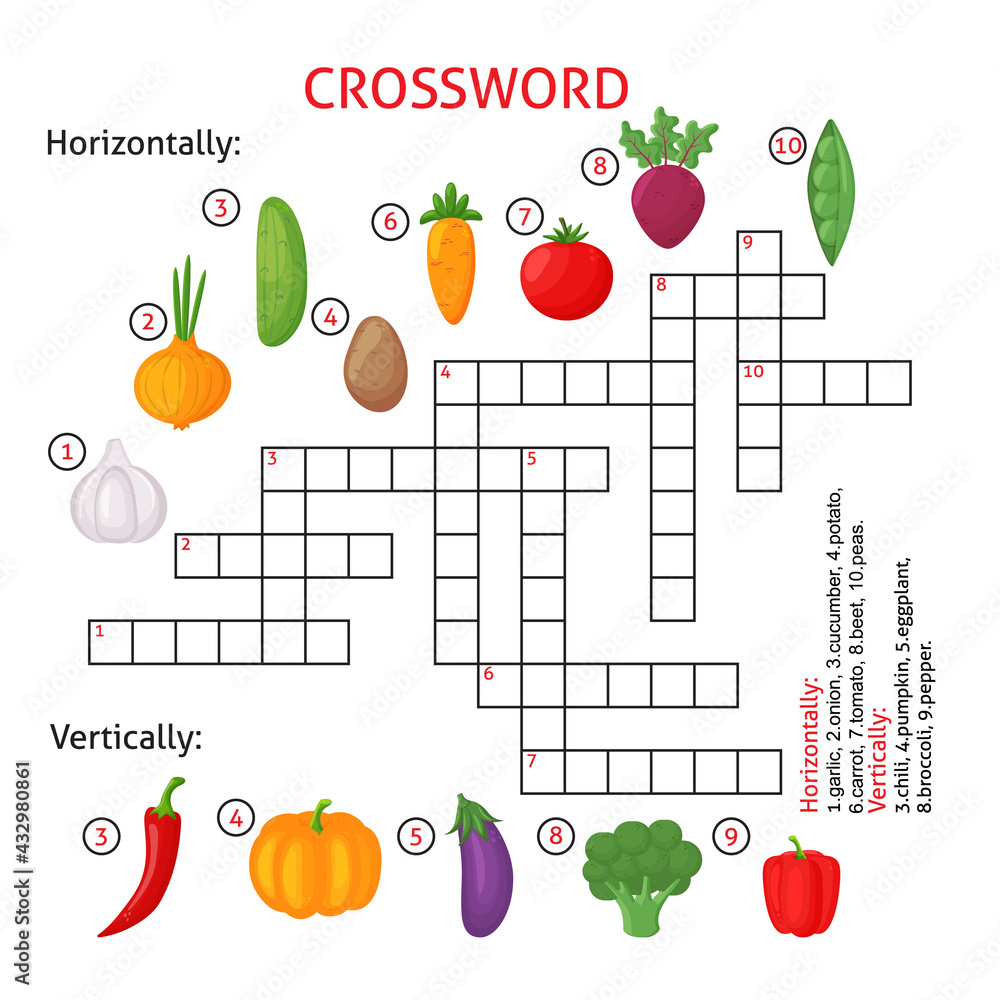 Easy crossword puzzle Name that vegetable, for children in elementary ...