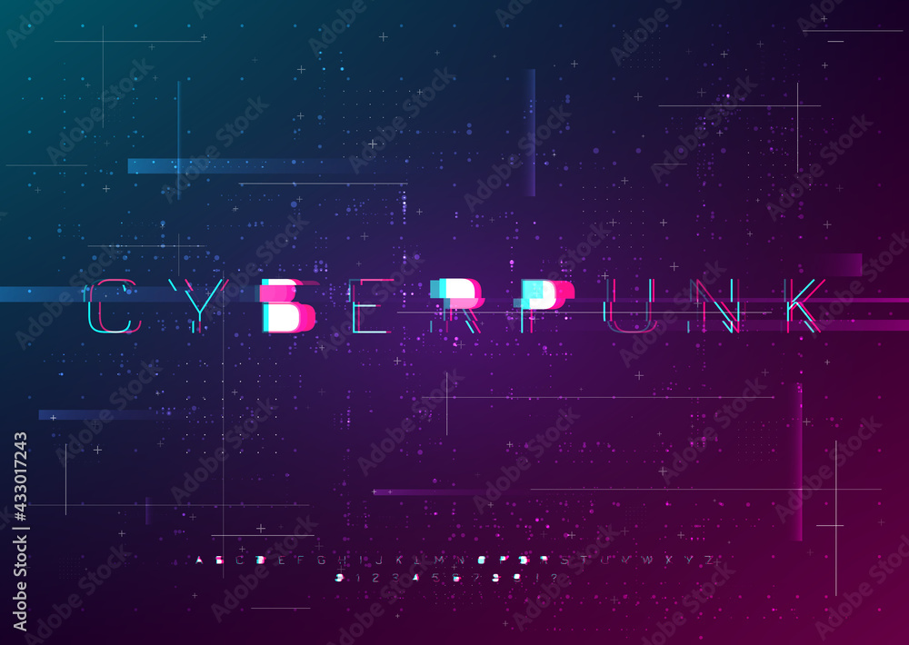 Cyber vector font design with glitch effect. Distorted futuristic ...