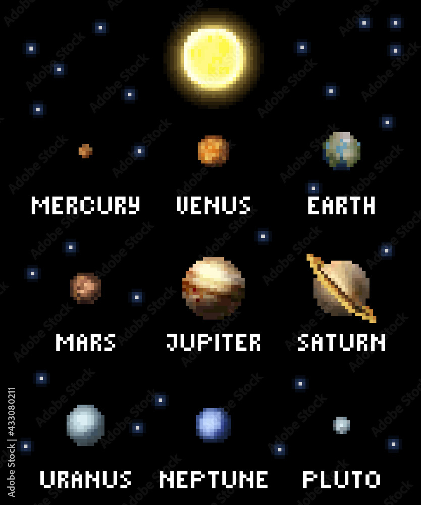 Solar System Planets 8 Bit Video Game Pixel Art Stock Vector | Adobe Stock