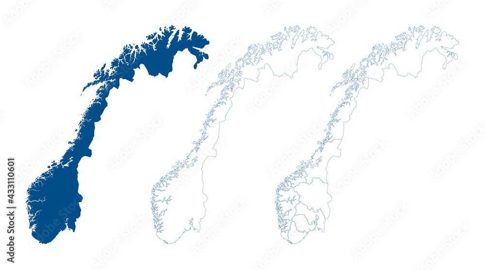 Norway map vector. High detailed vector outline, blue silhouette and ...