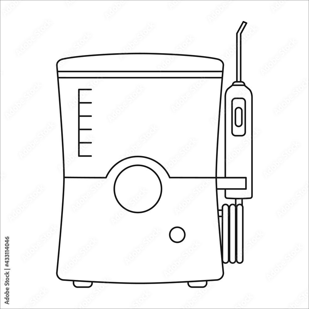 Oral irrigator vector outline icon. Water flosser symbol isolated on ...