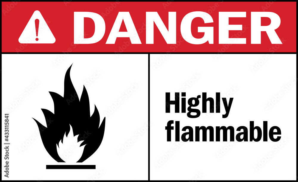 Highly flammable danger Sign. Harmful materials safety signs and ...