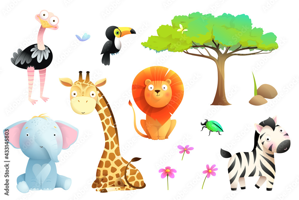African safari animals isolated clipart collection. Lion giraffe zebra ...