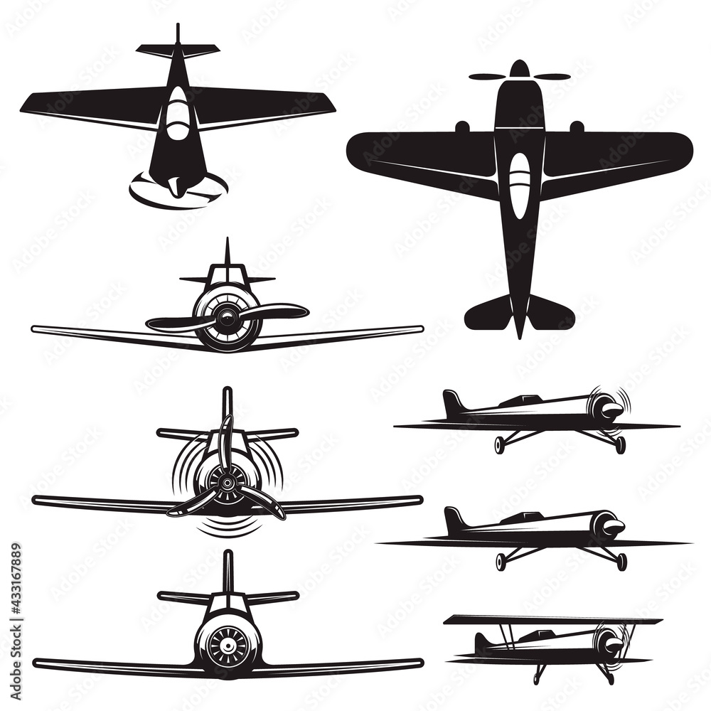 Set of airplane icons. Retro airplanes. Design element for logo, label ...