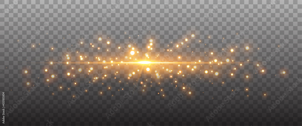 Gold glittering dots, sparkles, particles on a transparent background ...