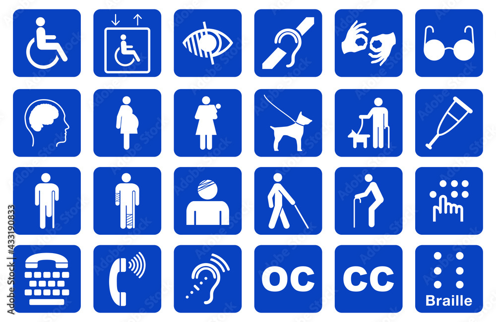 set of disability icon or disability infographics element or disability ...