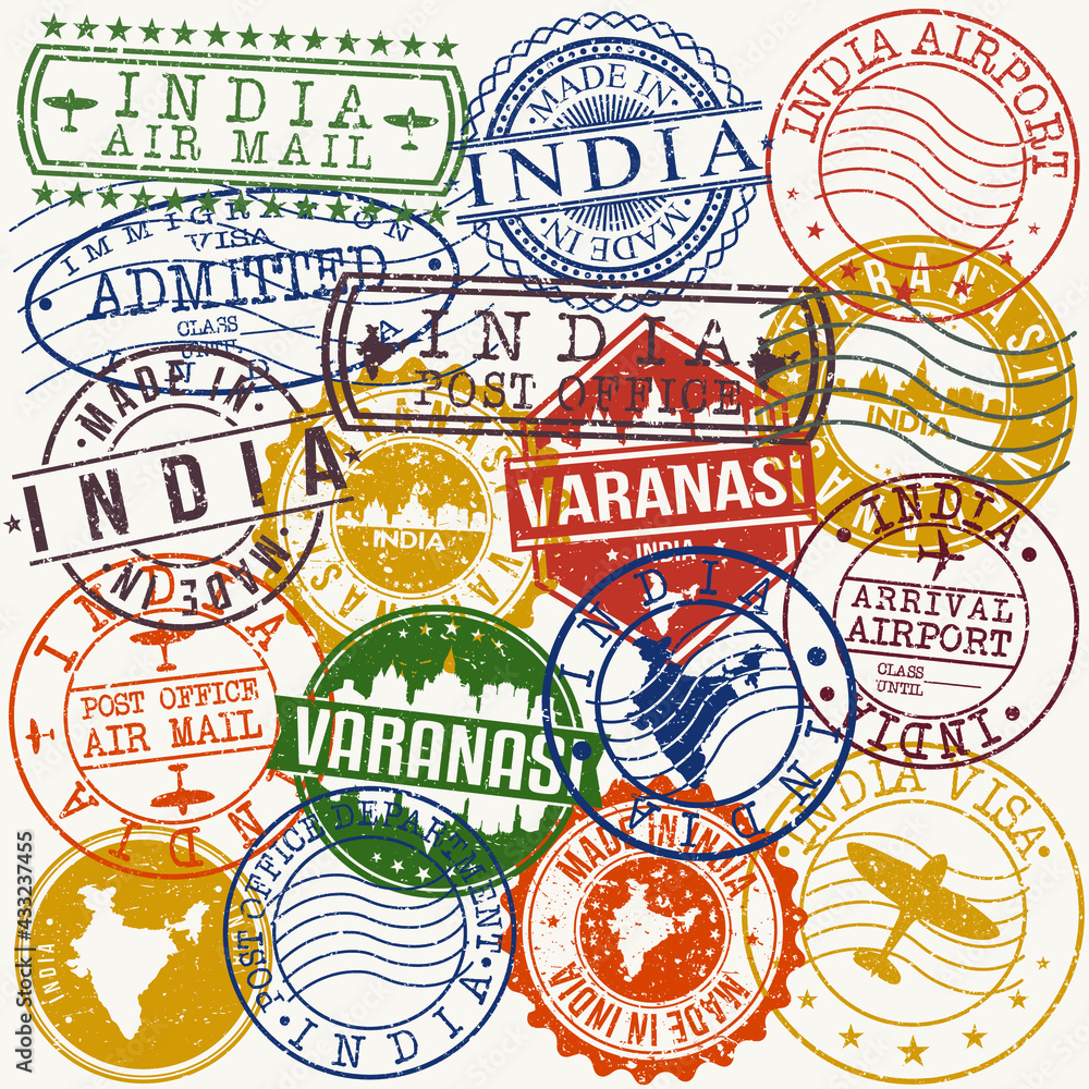 Varanasi India Set of Stamps. Travel Stamp. Made In Product. Design ...