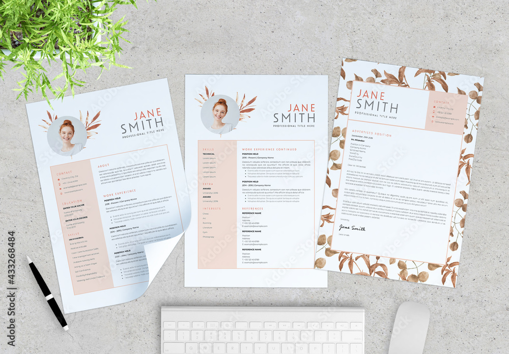 Plantilla de Stock Flower Peach Color Resume and Cover Letter Layout ...