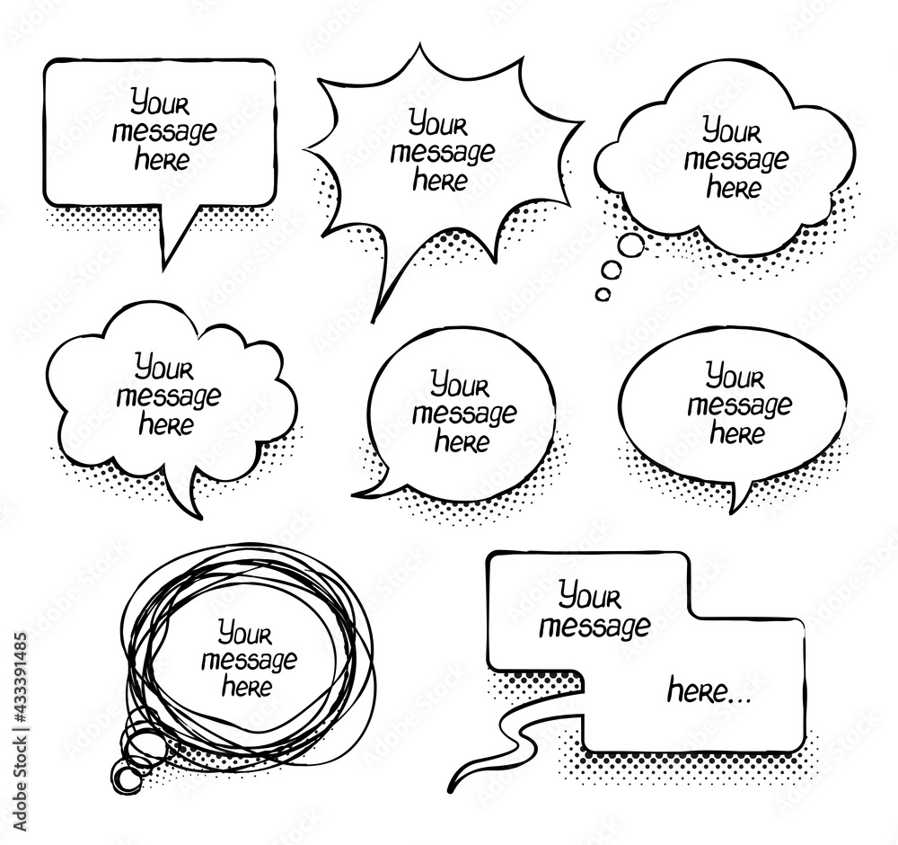 Comics message clouds collection. Hand drawn speech bubbles. Chat ...