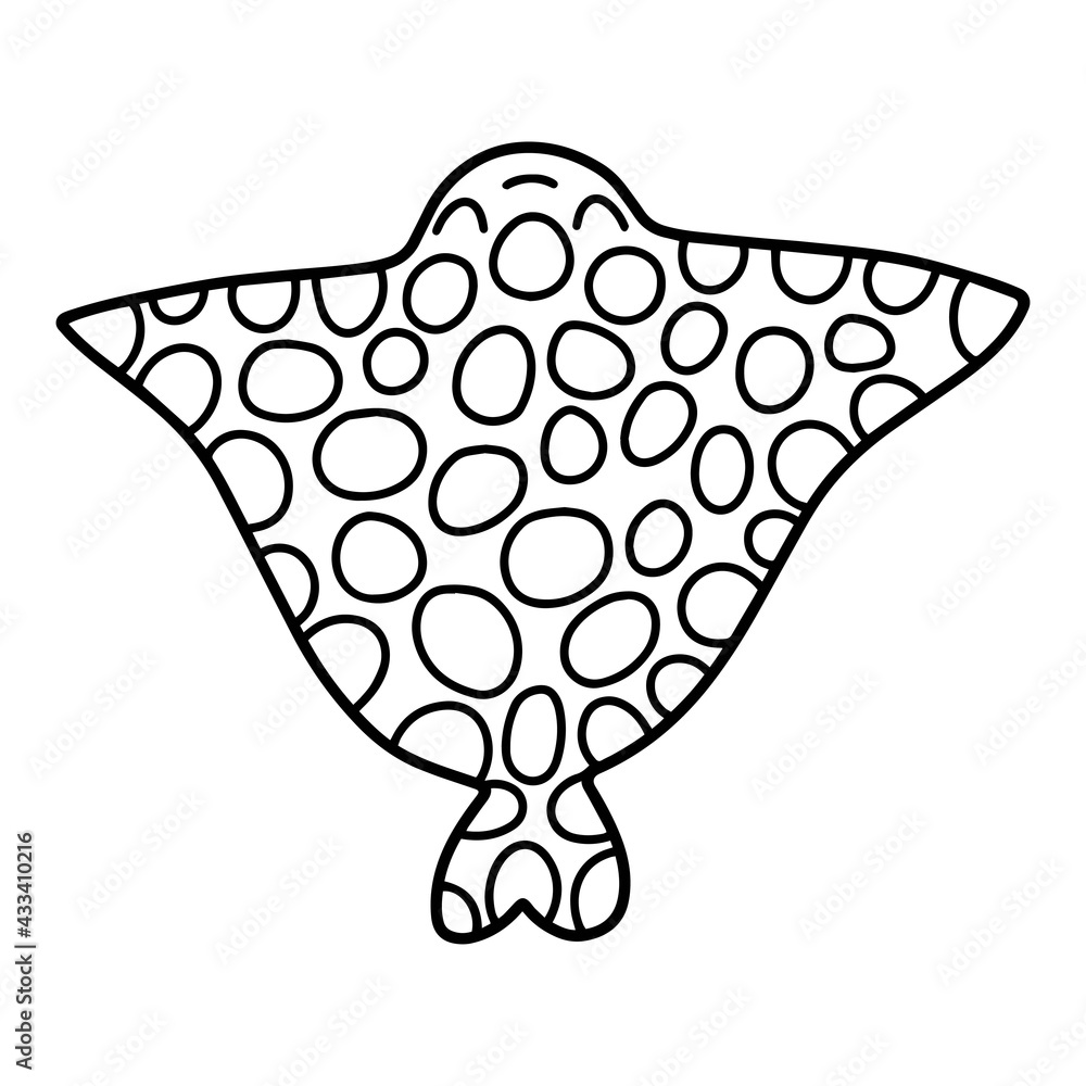 Stingray hand-drawn doodle black linear white isolated stock vector ...