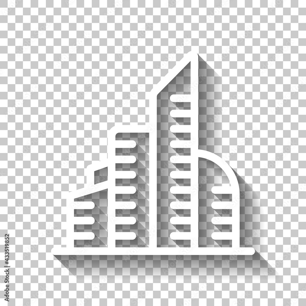 Simple icon of building, city or town, bank or office. White linear ...