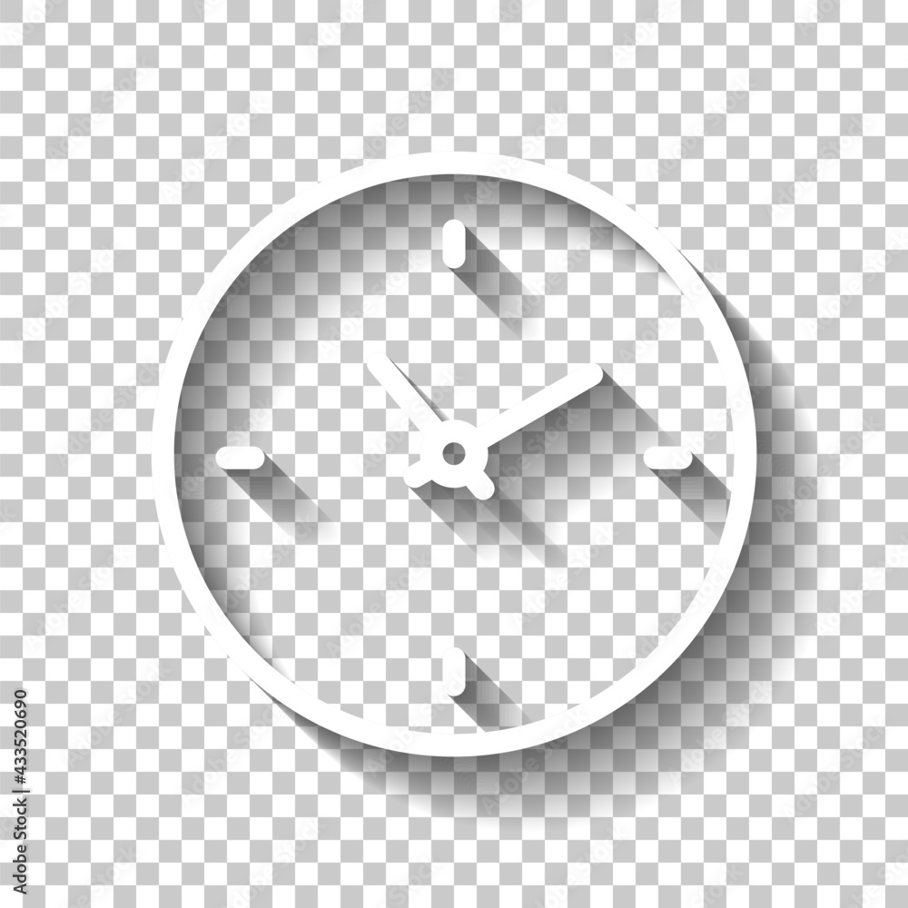 Timer in circle, simple clock or watch, time icon. White linear icon ...