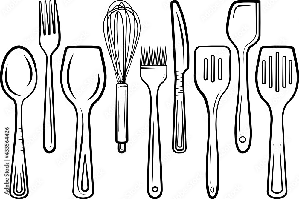 Kitchen Utensils Outline Svg Cut File | Kitchen Svg | Split Svg | Wisk ...