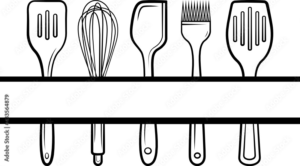 Kitchen Utensils Split Outline Svg Cut File | Kitchen Split Monogram ...