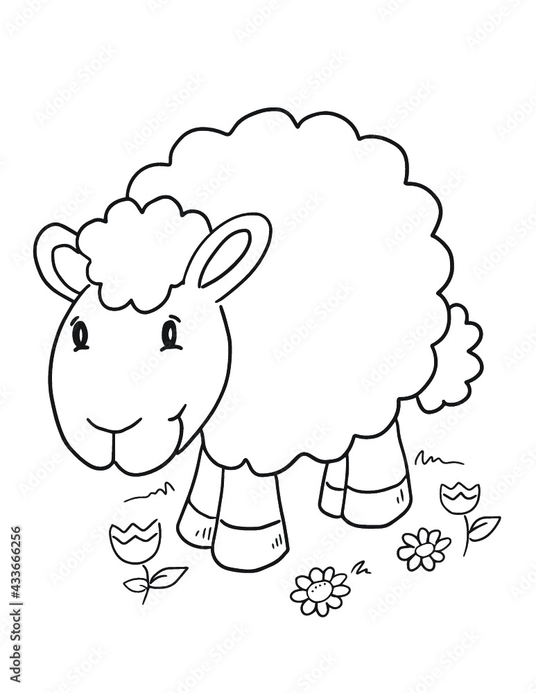 Cute Sheep Lamb Farm Animal Coloring Page Vector Illustration Art Stock ...