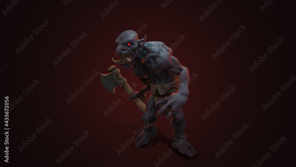 Fantasy character Troll Berserker in epic pose - 3D render on dark ...