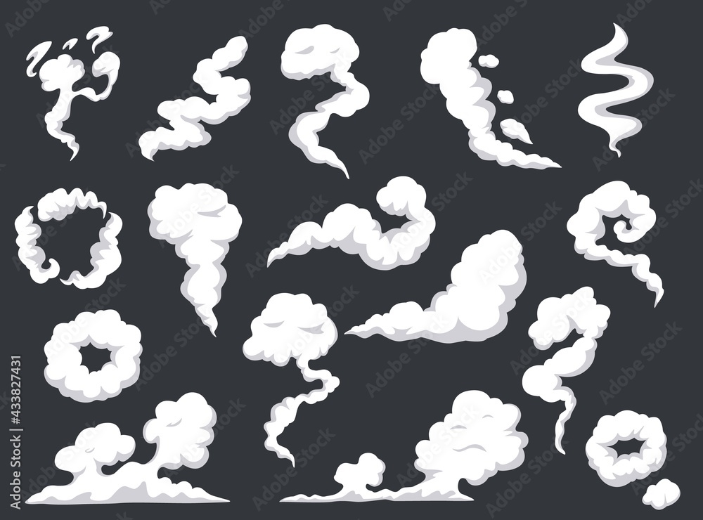 Cartoon smoke. Comic steam cloud, mist, smog. Gas fumes blast ...