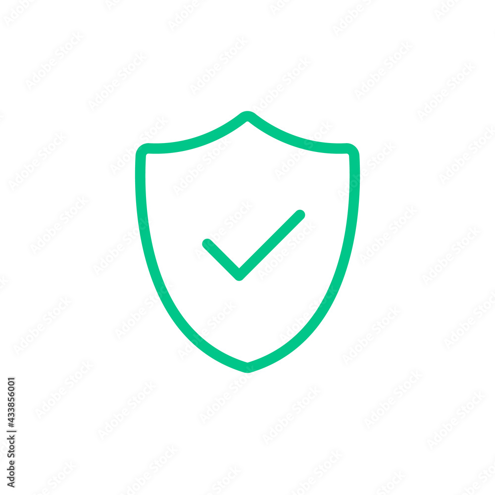 Shield and check mark icon. Security, safety, quality, protection concepts. Shield and green ...