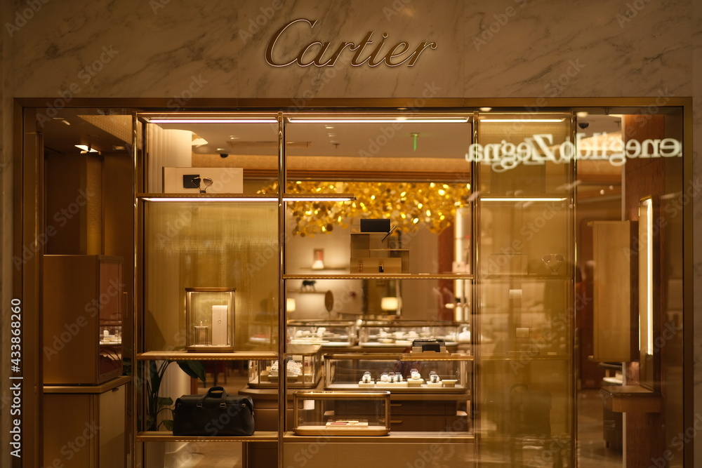 Shanghai.China-May 2021: front of Cartier store window display. A ...