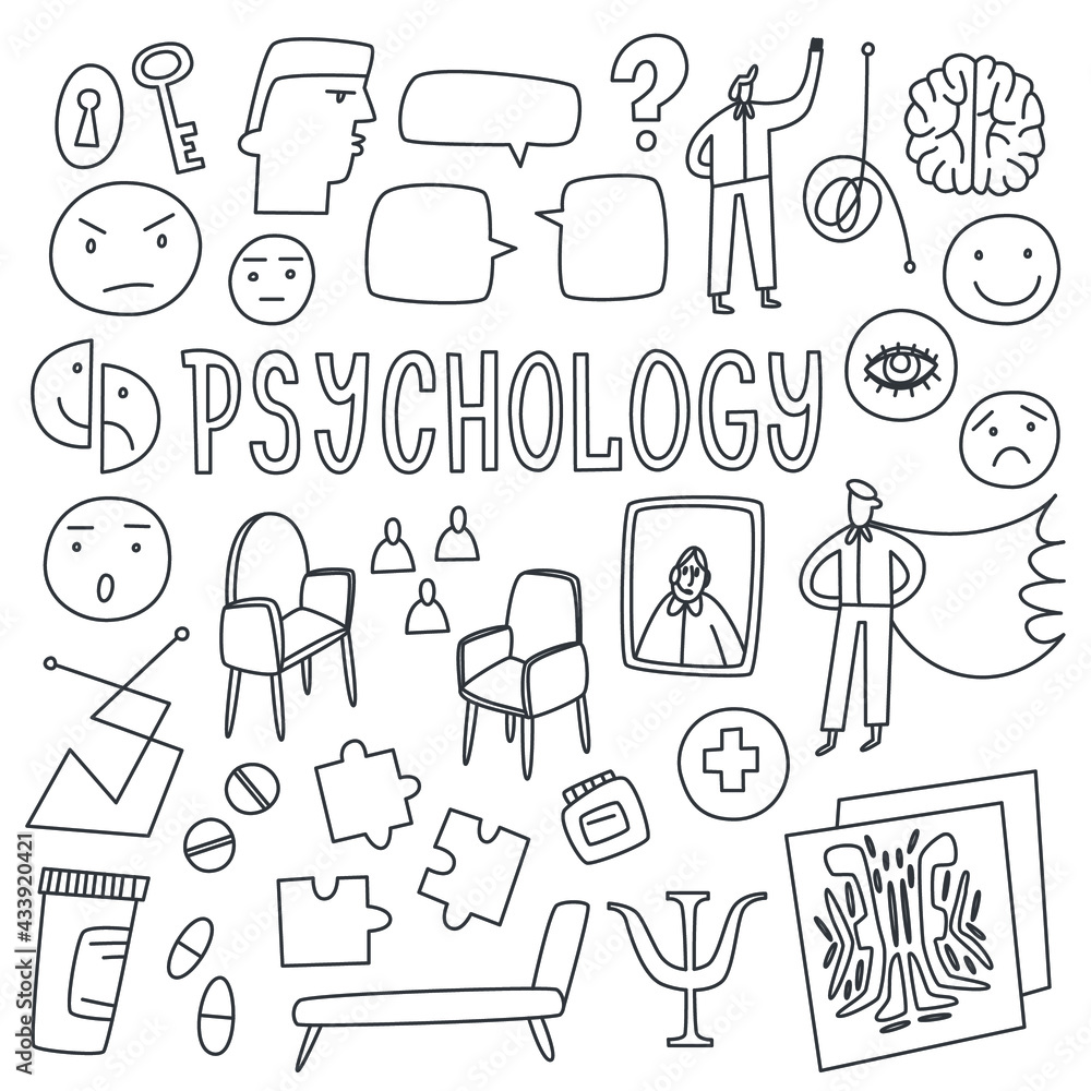 psychology and mental health doodle vector illustration, ideal for web ...