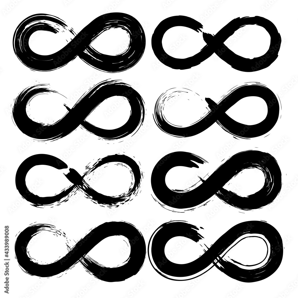 Set of hand drawn infinity grunge symbols. Paint brush. Vector ...