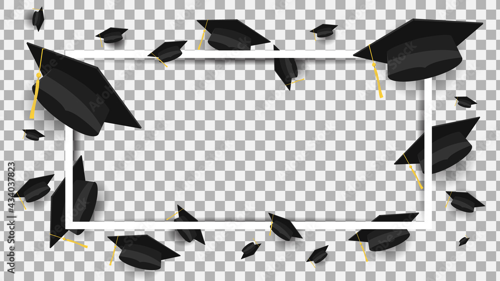 Graduation frame with graduation cap on transparent background , Vector ...