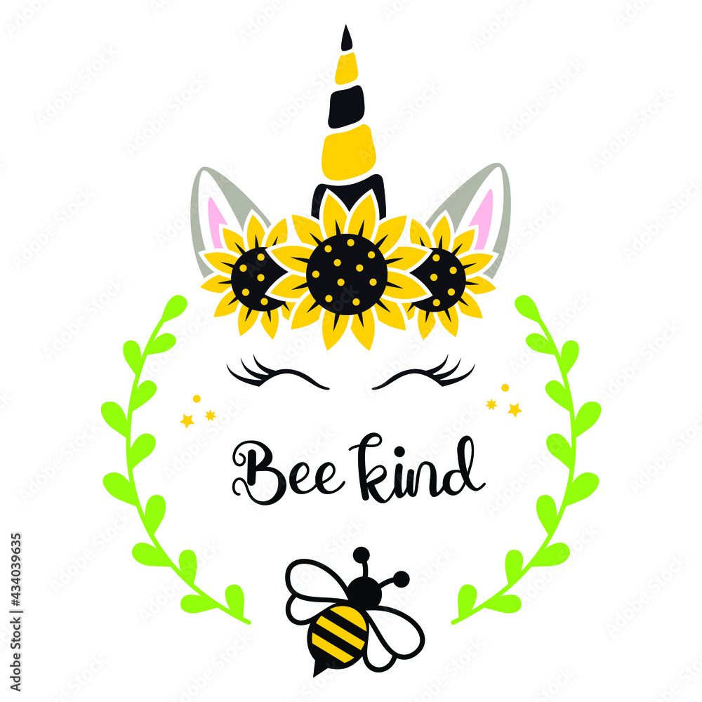 Unicorn bee with quote: bee kind. Kids vector illustration. Cute ...