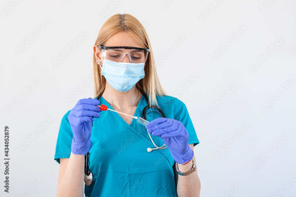 Lab technician holding swab collection kit,Coronavirus COVID-19 ...