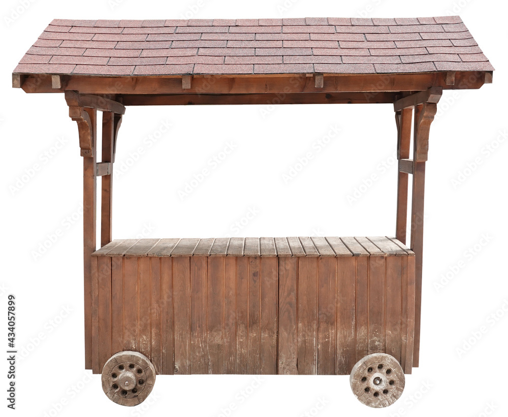 Wooden market stand stall on wheels vintage used selling object ...