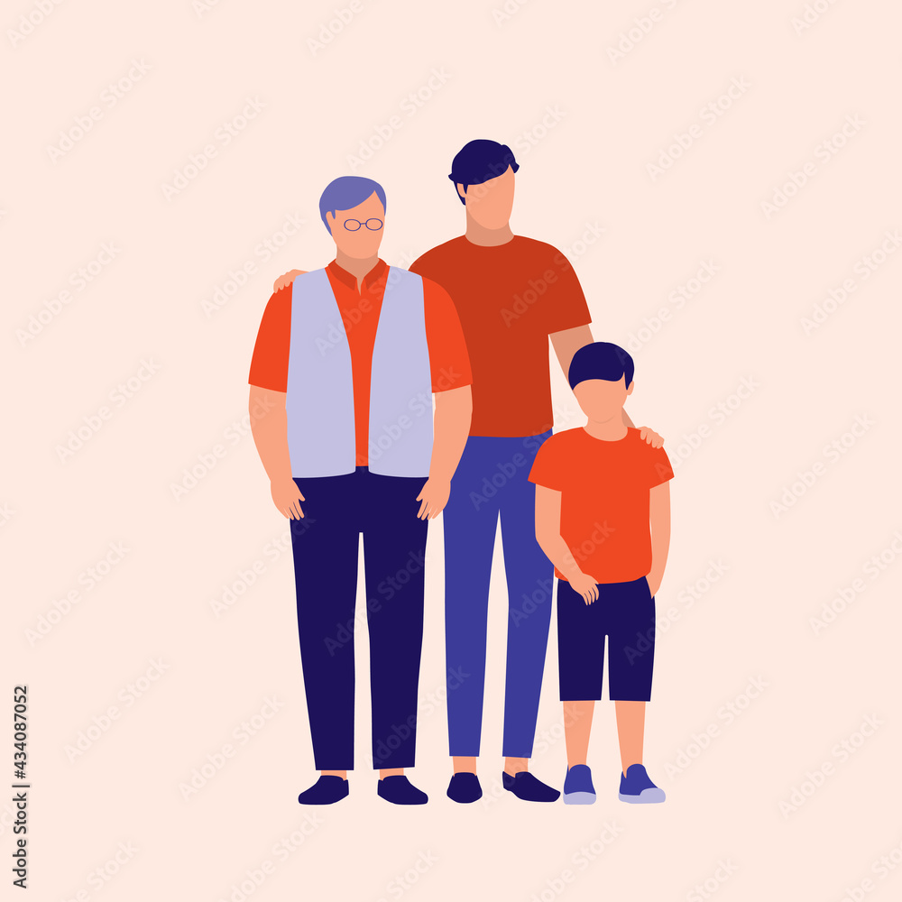 Family Portrait Of 3 Generations Of Men. Multi-Generation Family ...