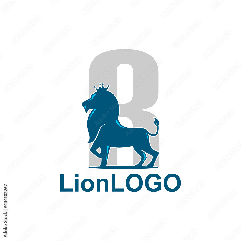 letter r and walking lion logo, great silhouette of lion with letter r ...