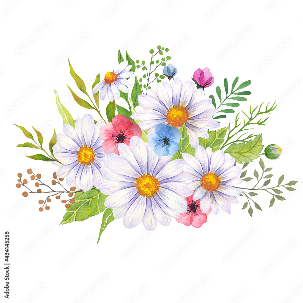 Watercolor daisy bouquet, hand painted daisy bouquets, daisy flower ...