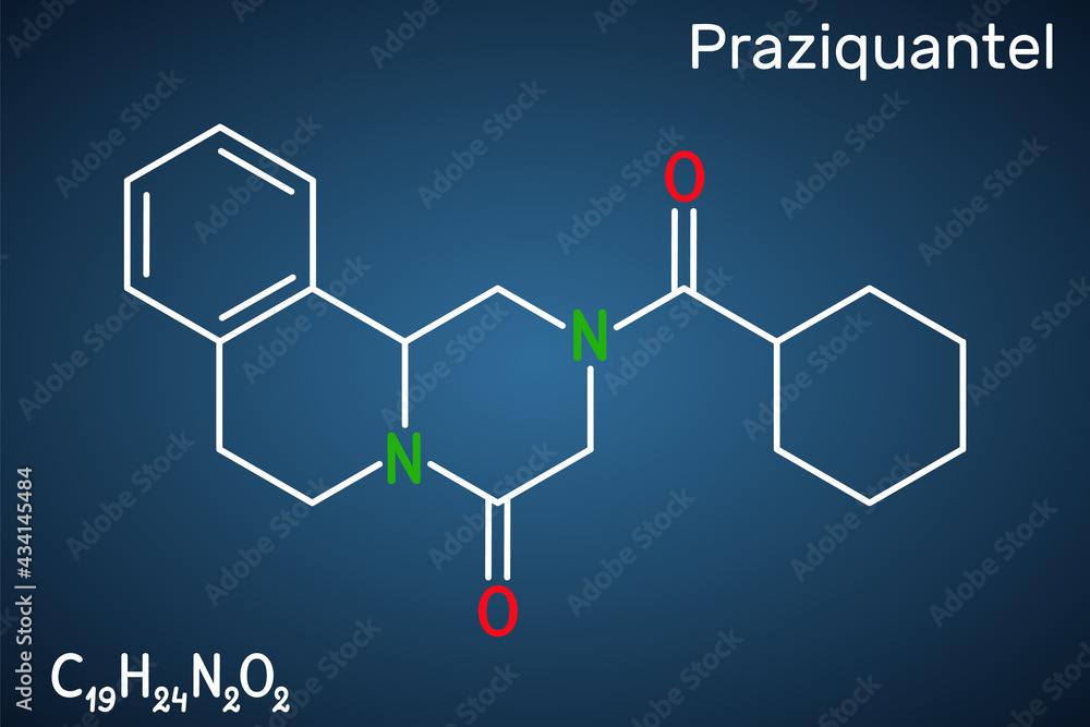 Praziquantel, PZQ, molecule. It is anthelmintic drug for treatment ...