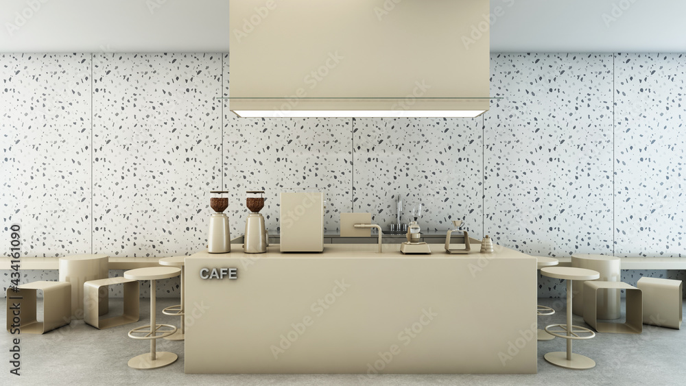 Cafe shop design Modern and Minimal,Counter beige gloss color,Wall back ...