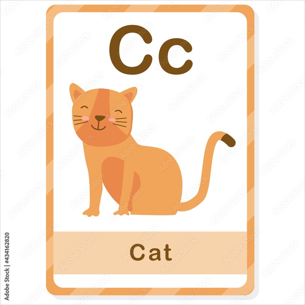 #templateAnimal CAT card for kids. Educational preschool alphabet flash ...