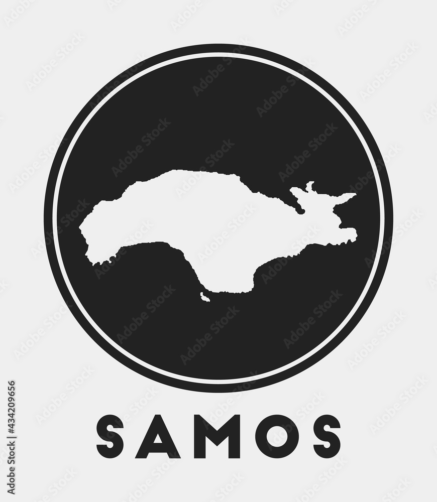 Samos icon. Round logo with island map and title. Stylish Samos badge ...