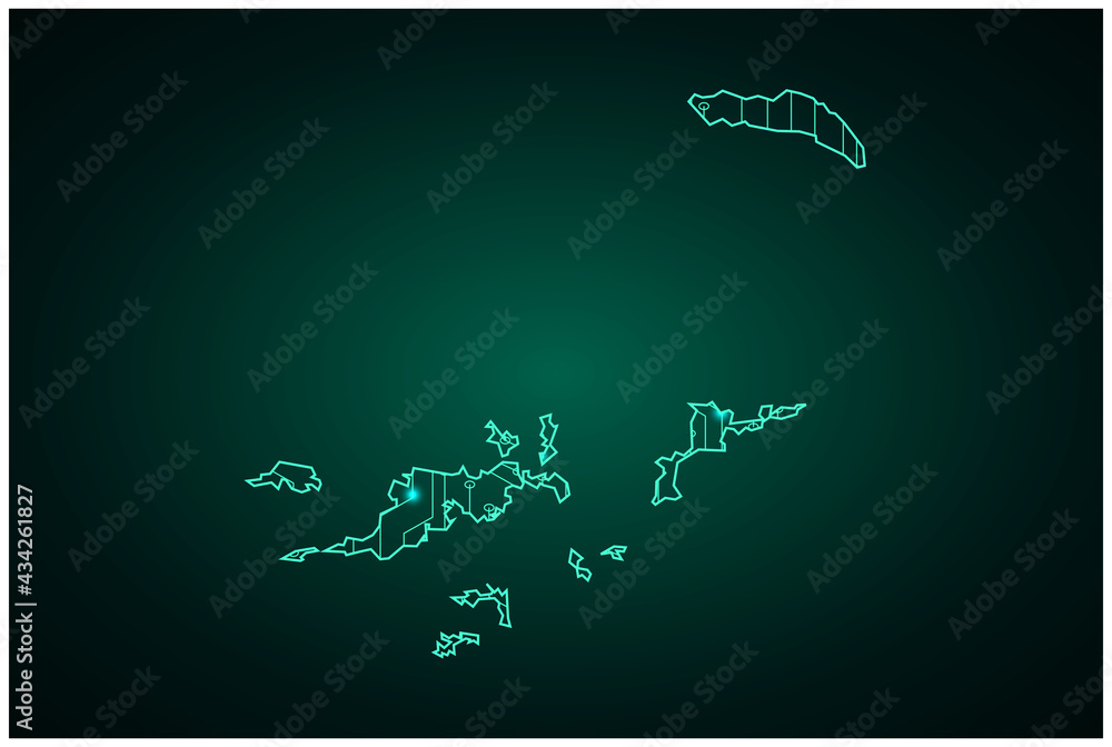 Map of British Virgin Islands, network line, design sphere, dot and ...