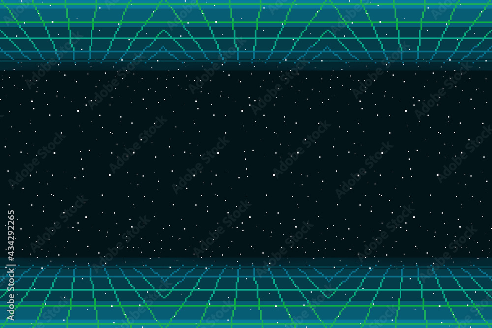 Pixel art of 80s Retro sci-Fi background. Pixel art background. 8bit ...