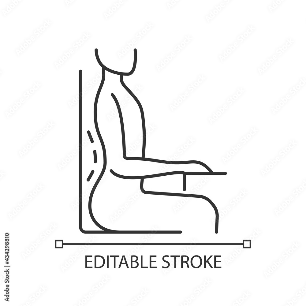 Unnatural sitting position linear icon. Increased lumbar lordosis ...